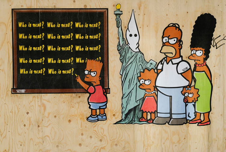 Street art: in Milan, the Simpsons in an African-American version in ...