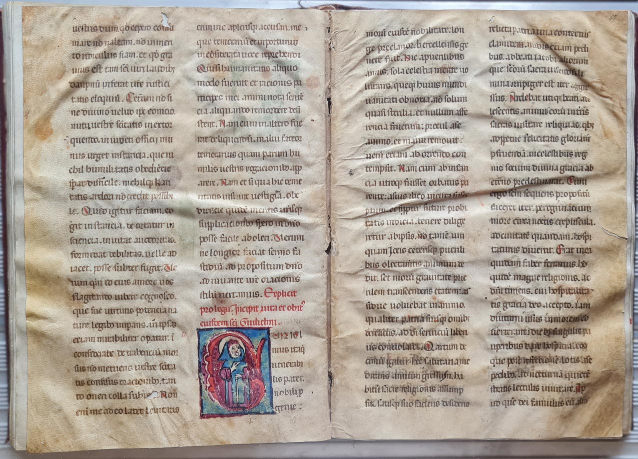 A double manuscript from the 13th century recounting the life of St ...