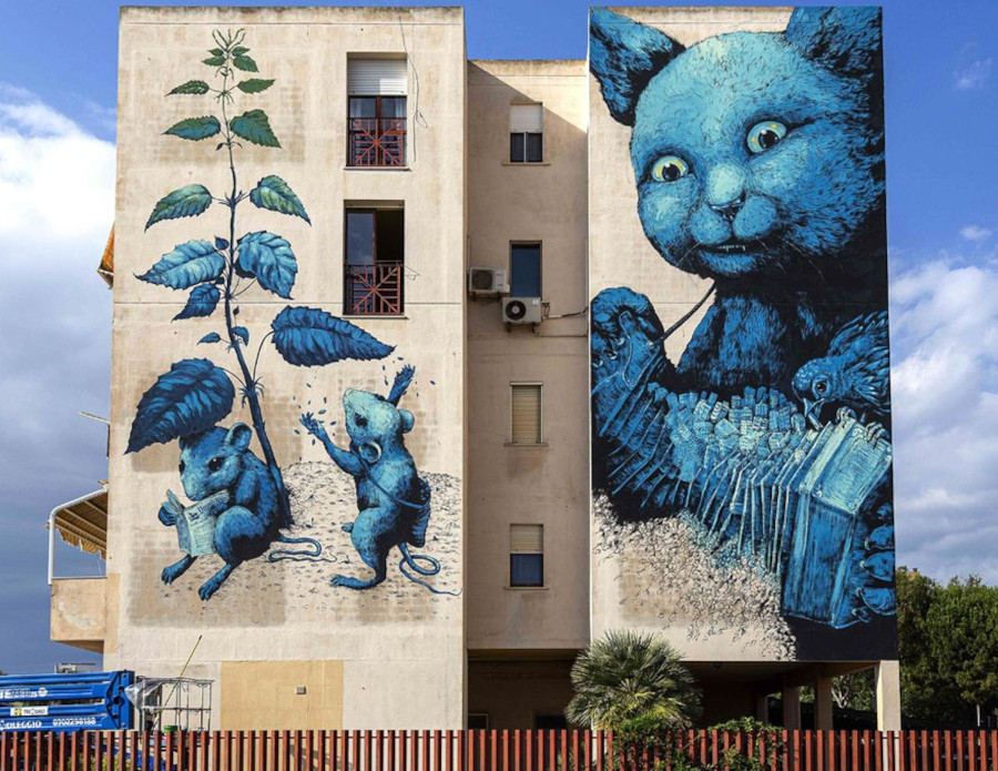 Street art arrives in Cagliari: Ericailcane's new mural is an allegory ...