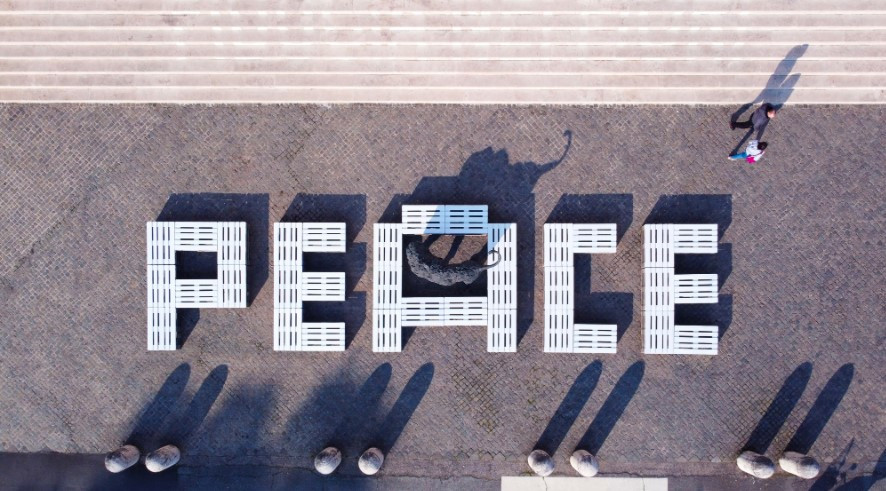 Peace, a large installation at the National Gallery in Rome against war