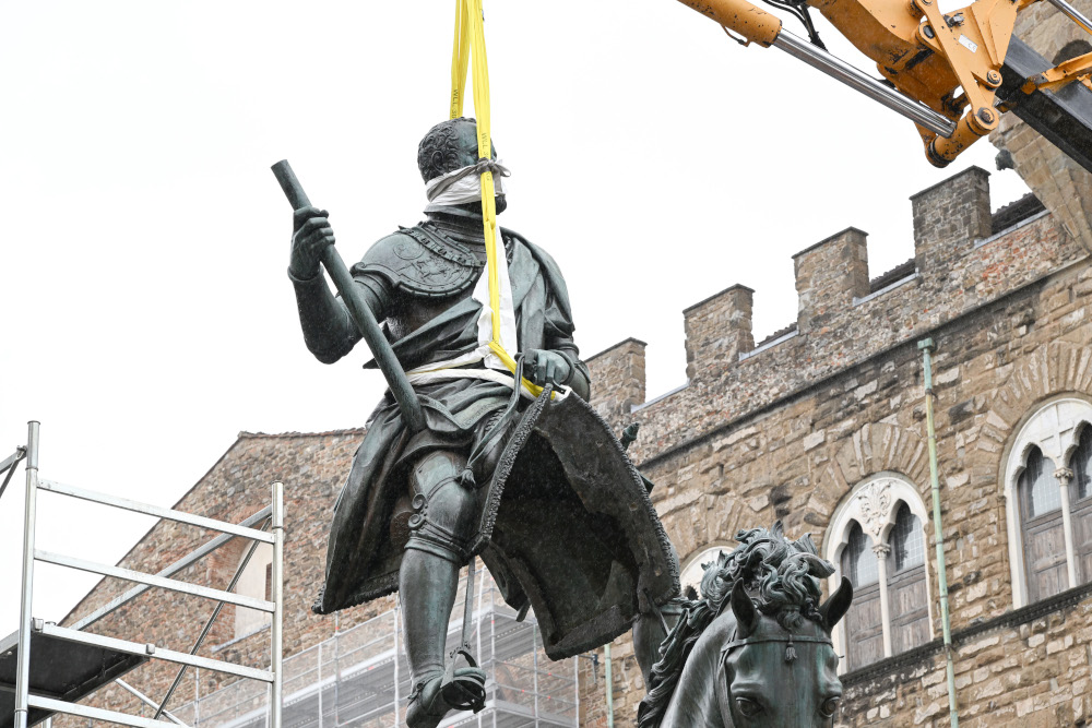Florence, reassembled the equestrian monument of Cosimo I, a ...