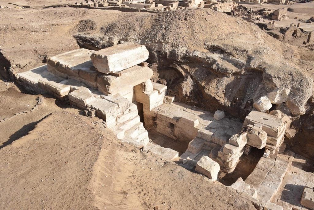 Egypt, monumental entrance to an ancient Ptolemaic temple discovered