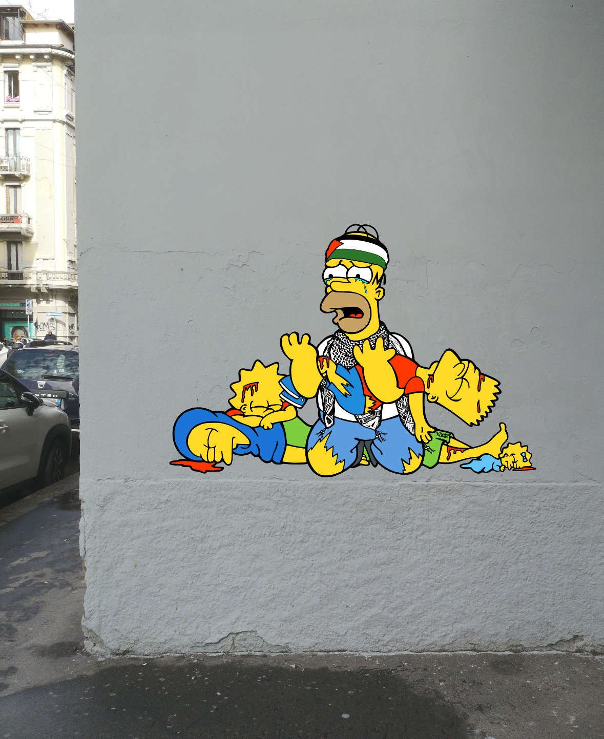 Milan, mural appears with Simpsons becoming Palestinians torn apart by ...