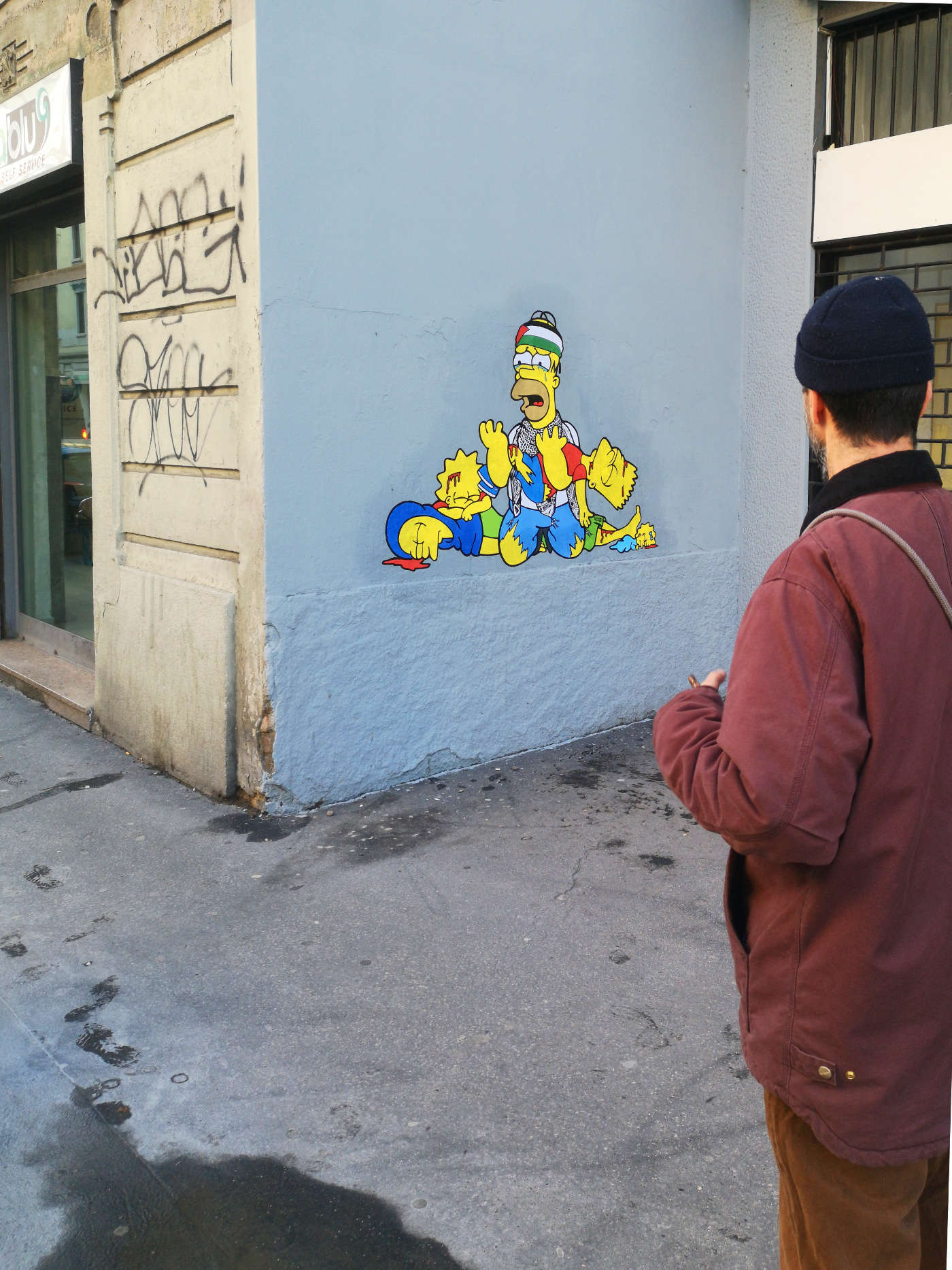 Milan, mural appears with Simpsons becoming Palestinians torn apart by ...
